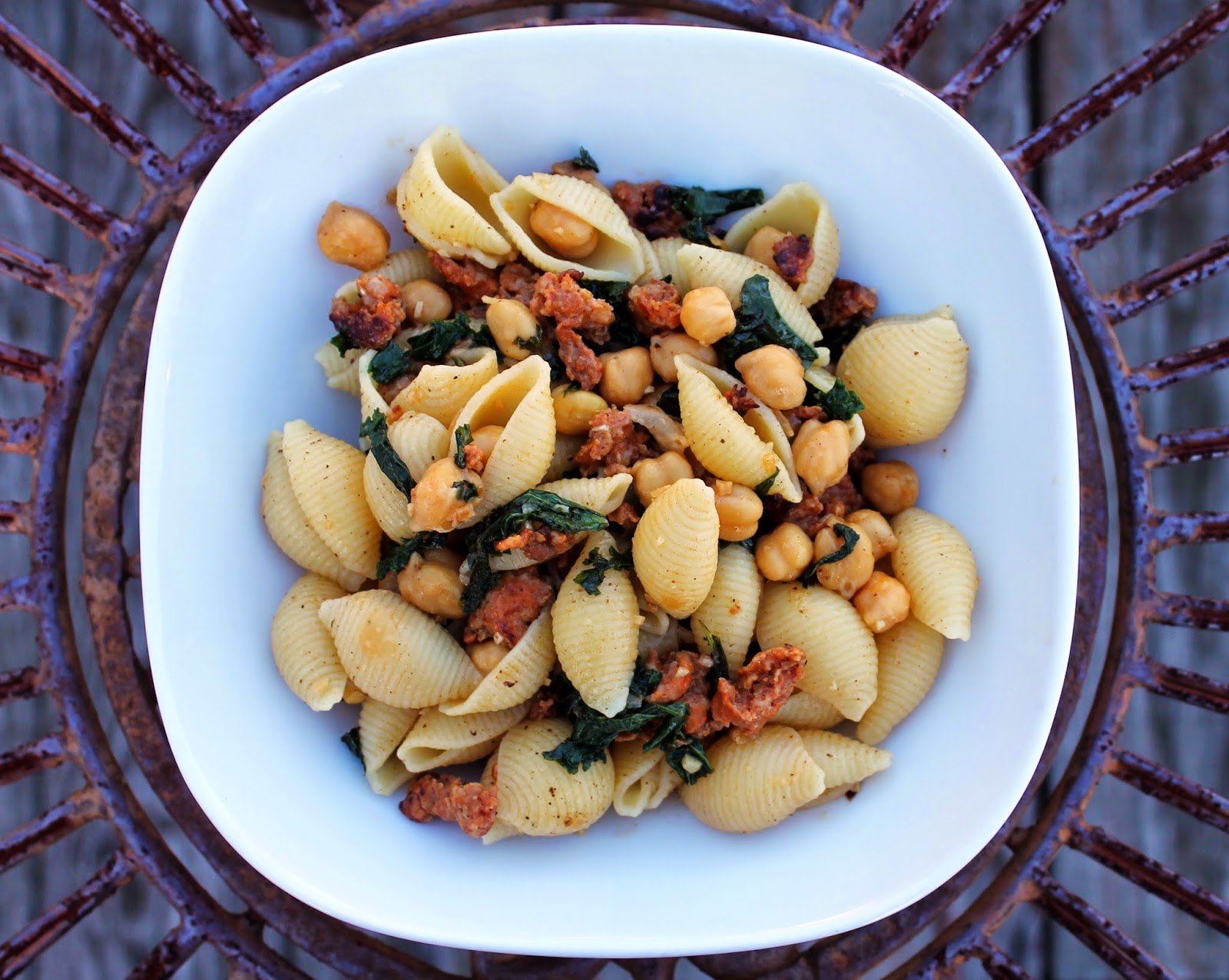 Zou Bisou Beef Stew: Shells with Chickpeas, Sausage & Kale