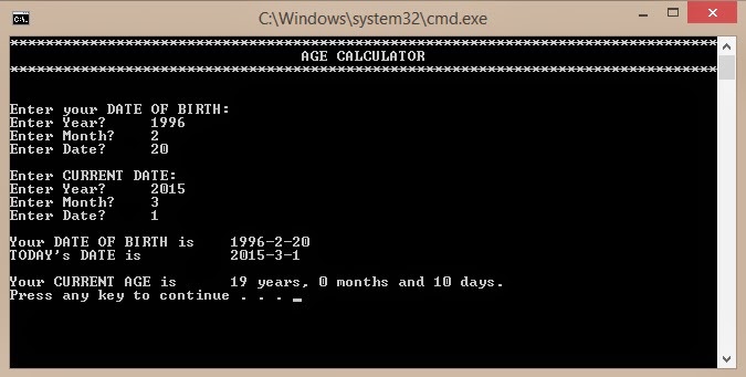 Programming in High Level Languages: C++ Program for calculating AGE