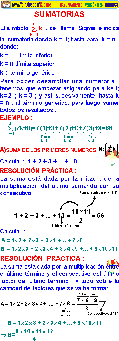 SERIES Y SUMAS NOTABLES SUMATORIAS PROBLEMAS RESUELTOS DE HABILIDAD ...