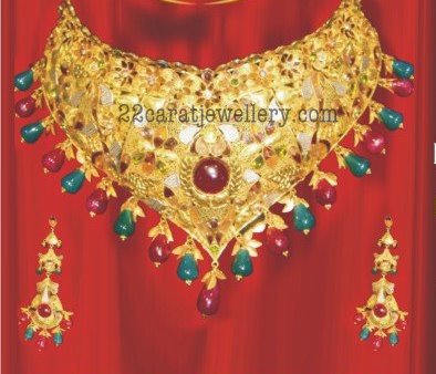 Heavy Gold Bridal Antique Sets with Precious Stones - Jewellery Designs