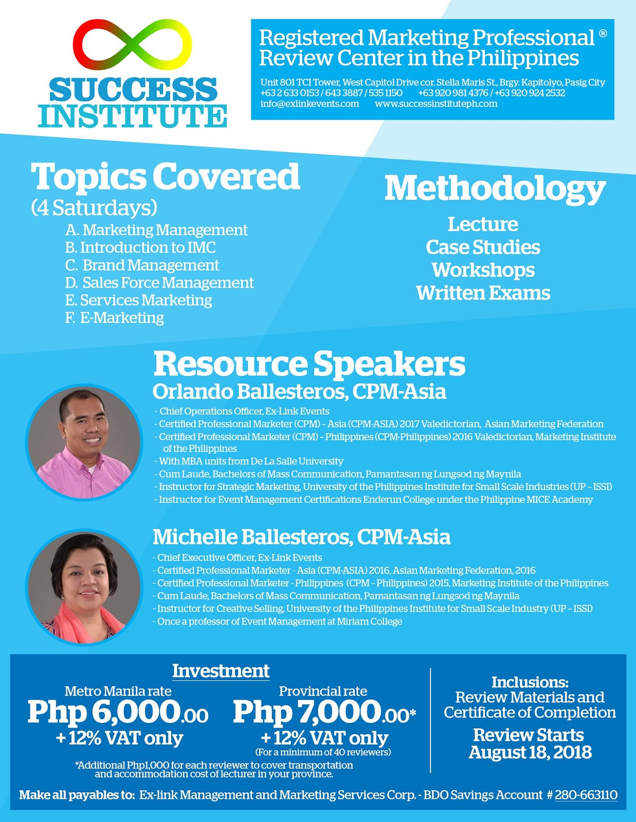 Registered Marketing Professional (RMP) Review Center at Success Institute