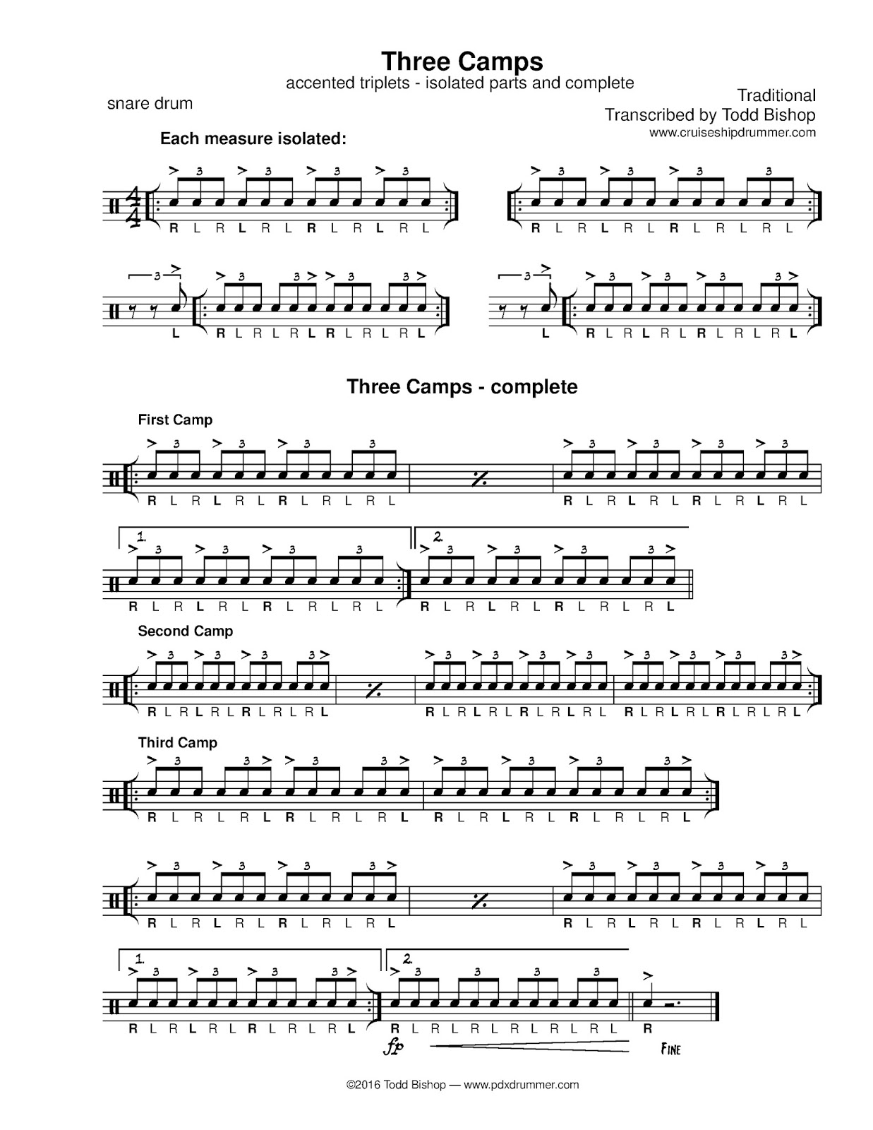 Cruise Ship Drummer!: Three Camps - isolated parts and complete piece