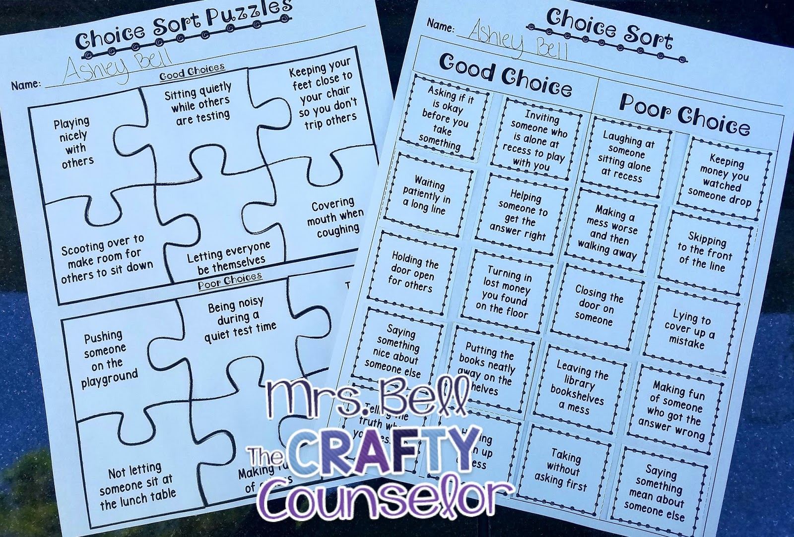 Good Choice Vs. Poor Choice Puzzles - Mrs. Bell The Crafty Counselor