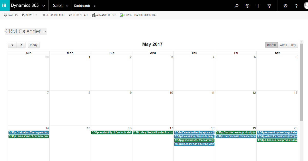 Dynamics CRM: CRM Single Calendar