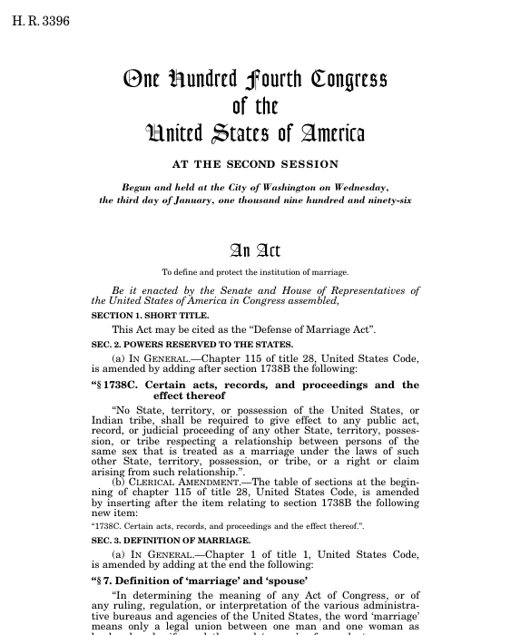 Faith & Freedom Library: Defense of Marriage Act (DOMA)