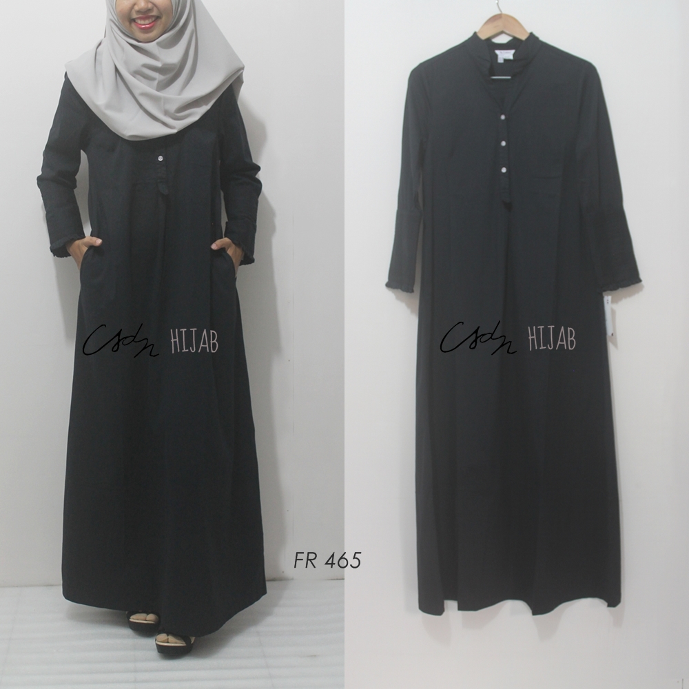 Gamis Katun Stretch Warna Abu Muda Variasi Lipit Model Kancing Depan ...