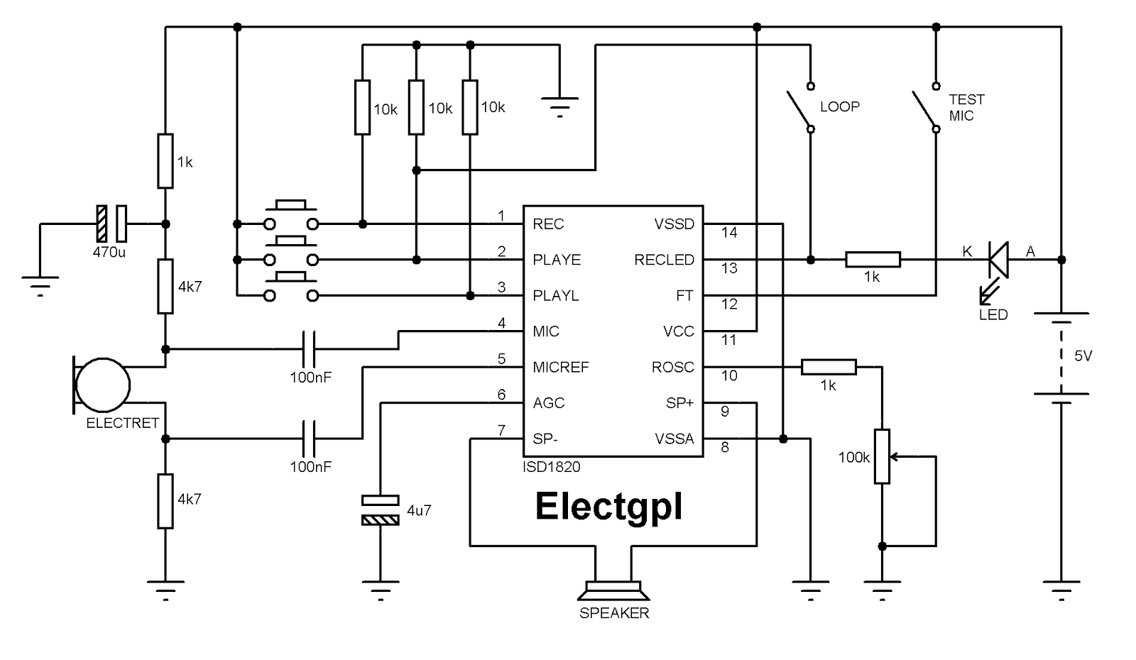 Electgpl Electrónica: Grabador de Voz - ISD1820