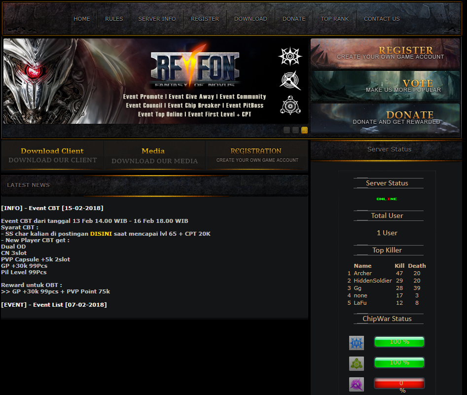 RF PRIVATE SERVER PVP