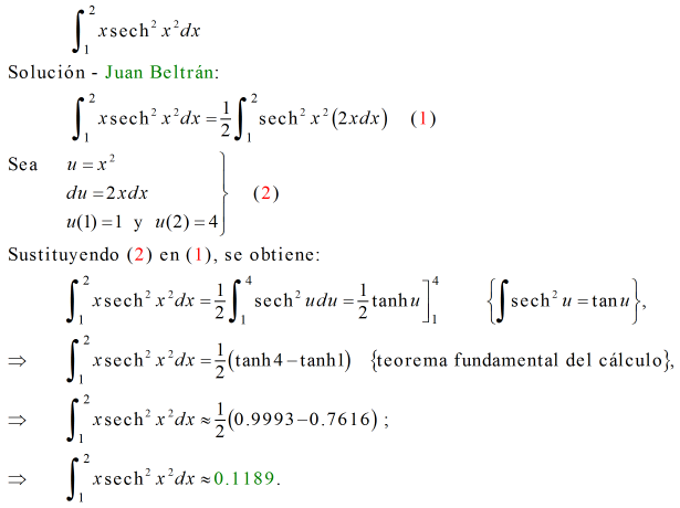 Cálculo21: Integral definida con secante hiperbólica