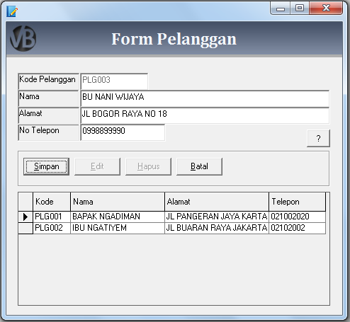 Belajar Visual Basic 6.0: Membuat Form Pelanggan VB 6.0