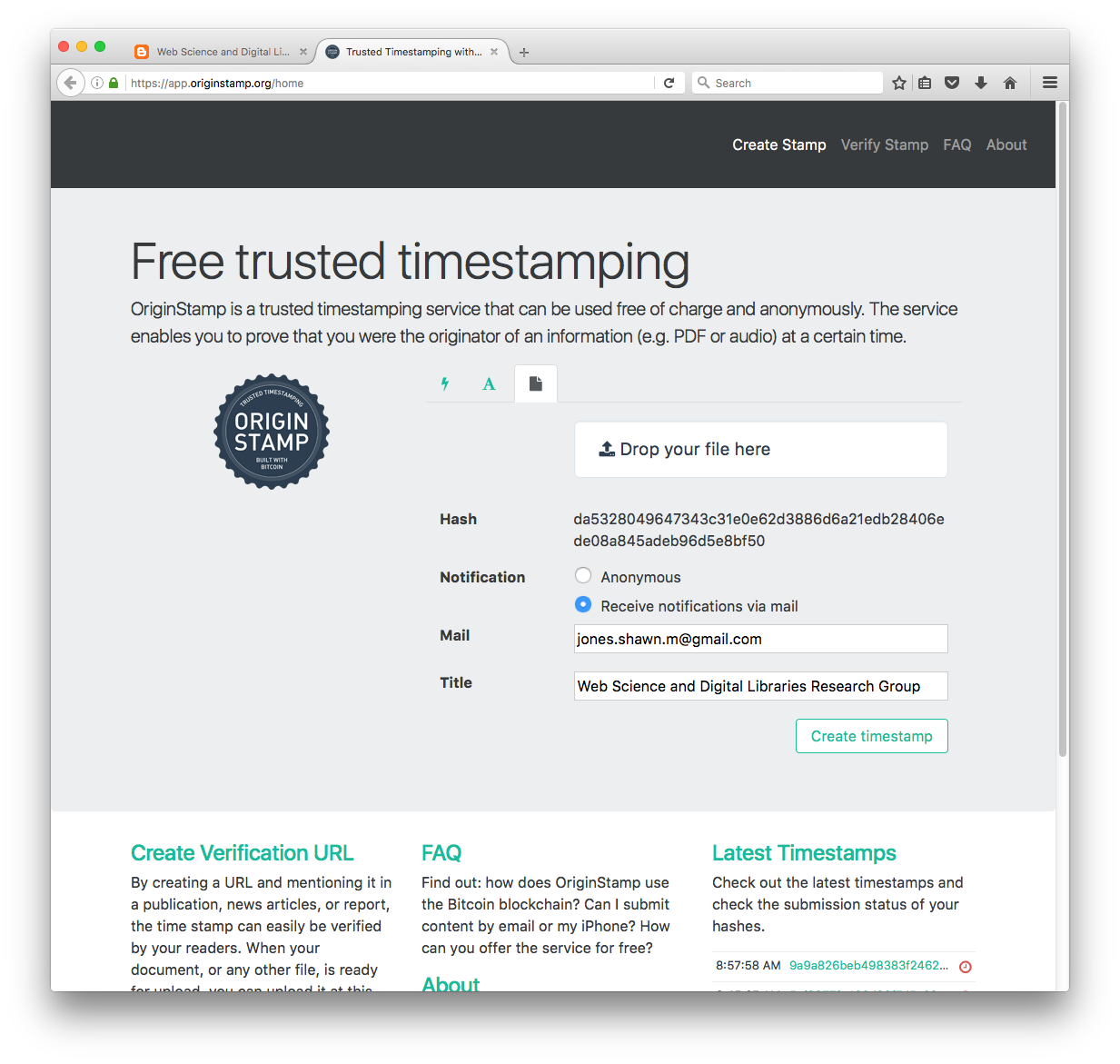 2017-04-20: Trusted Timestamping of Mementos