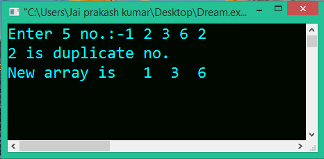 Program in C to Find duplicate number in given array and delete.