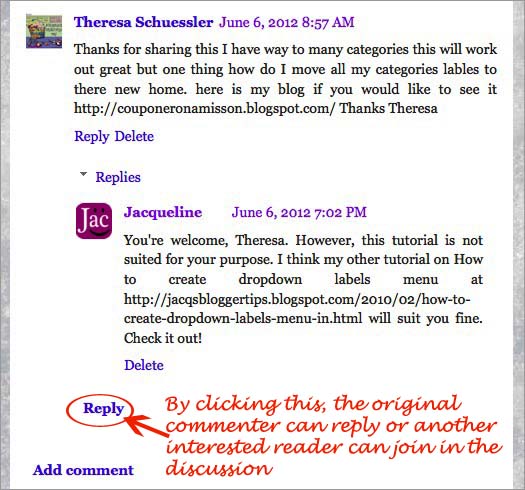 Jacq's Blogger Tips: Enable Threaded Comments on your Blogger Blogs