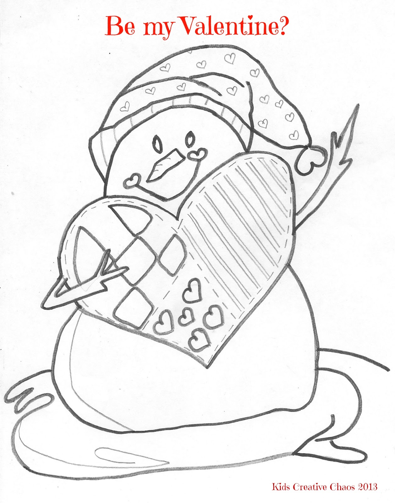 Free Valentines Coloring Page Printable Snowman - Adventures of Kids ...