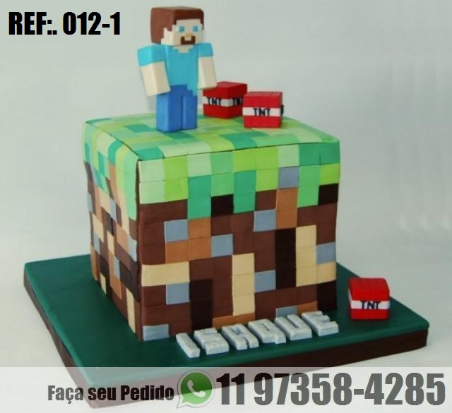 Bolo Minecraft quadrado com 3 TNT - Bolo Minecraft