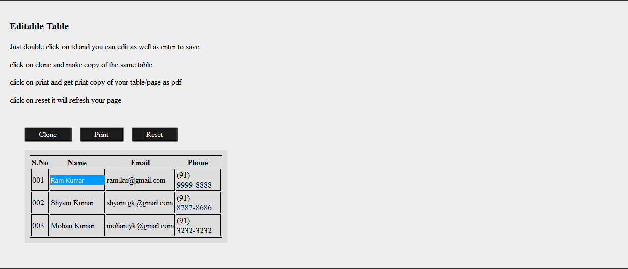 Jquery Navigation Menu: Editable Table Jquery Navigation Menu: Editable Table