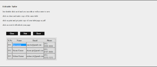 Jquery Navigation Menu: Editable Table