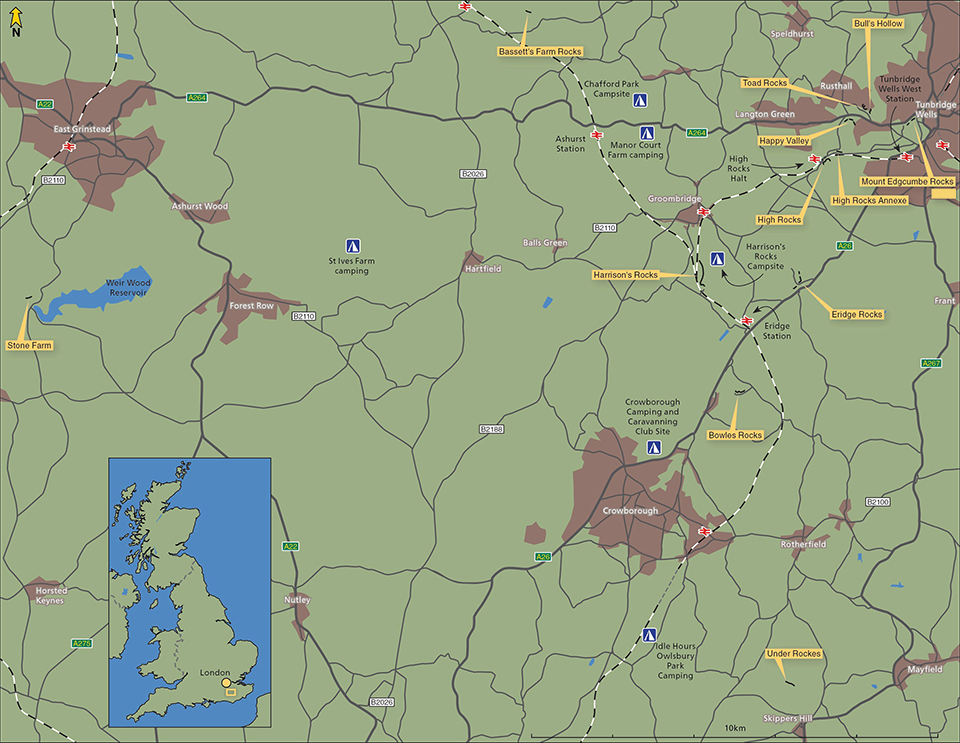 Southern Sandstone Climbs: CLIMBING AREAS