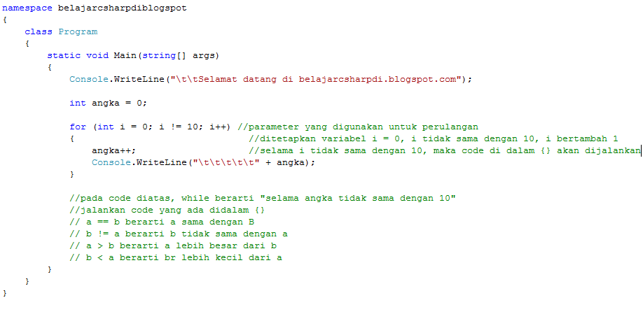 Belajar program pemograman C# .net online di Blogspot: C# : Perulangan pada csharp