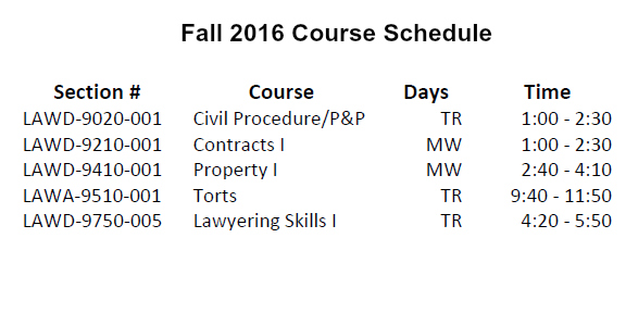 Law School Schedule