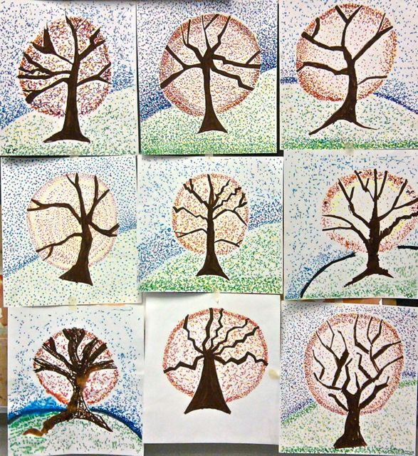 Room 101 Art: Pointillism Fall Trees, Ages 7- 12