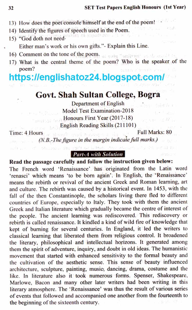 Test Papers for English Honours First Year Page 23-32 - English Grammar ...