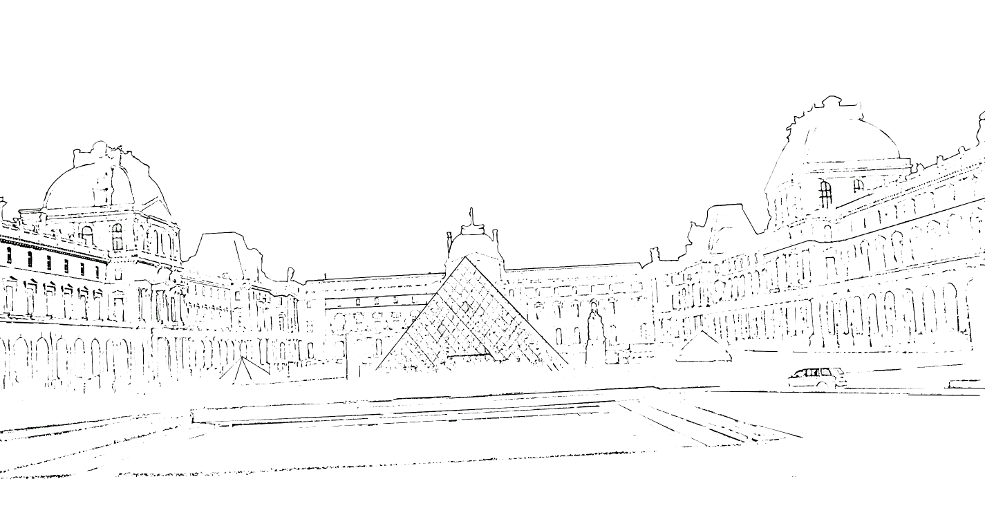 Stock Pictures: Louvre Museum Exterior Silhouettes and Sketches