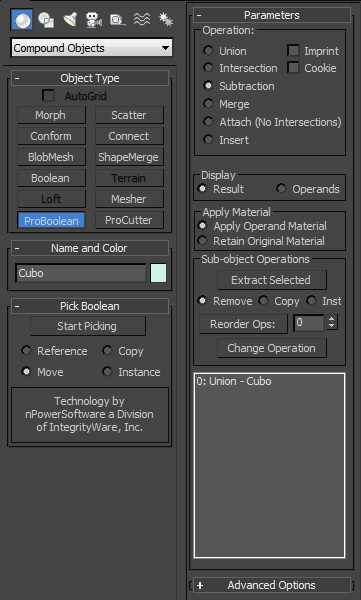 Interiores y 3D: 2.13. 3D Studio Max: compound Objects. ProBoolean