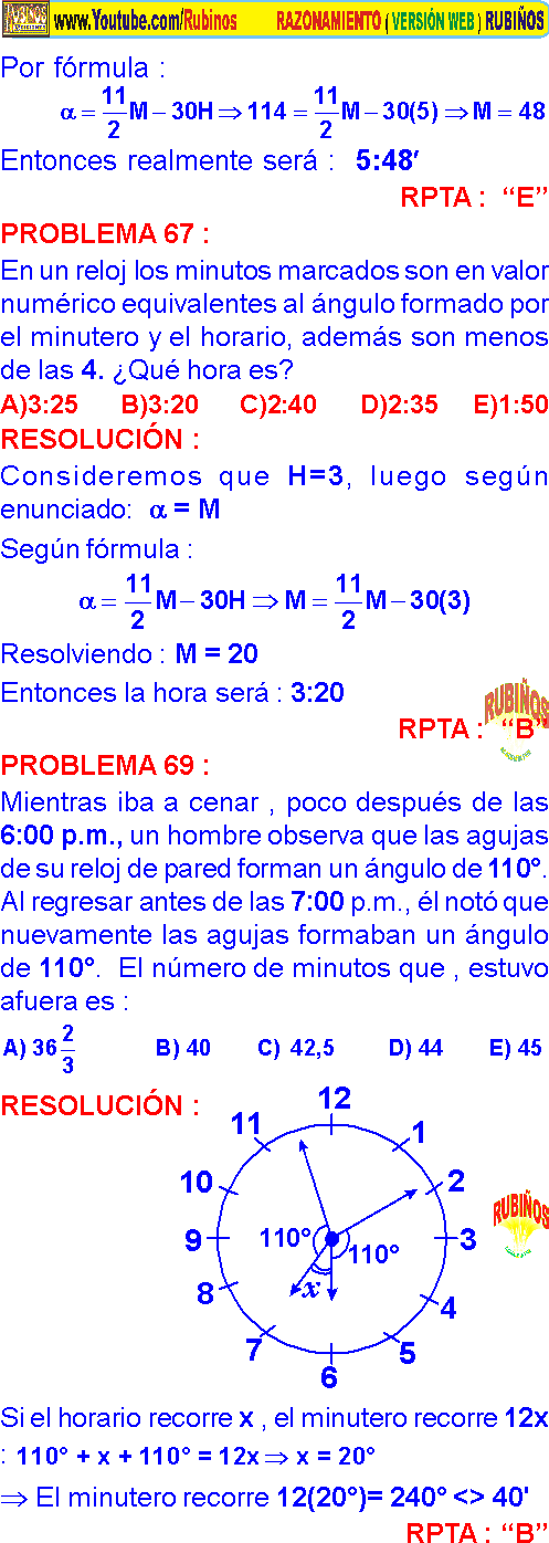 ÁNGULOS CON AGUJAS DEL RELOJ PROBLEMAS RESUELTOS DE CRONOMETRÍA