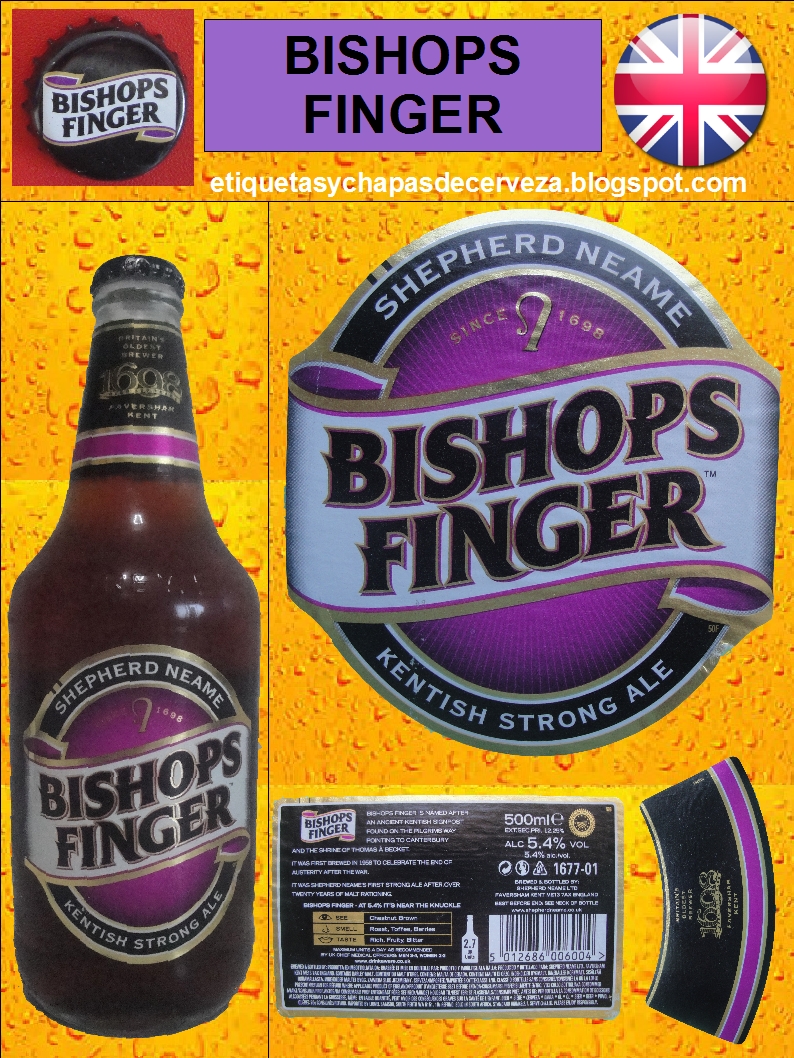 ETIQUETAS Y CHAPAS DE CERVEZA: BISHOPS FINGER KENTISH STRONG ALE