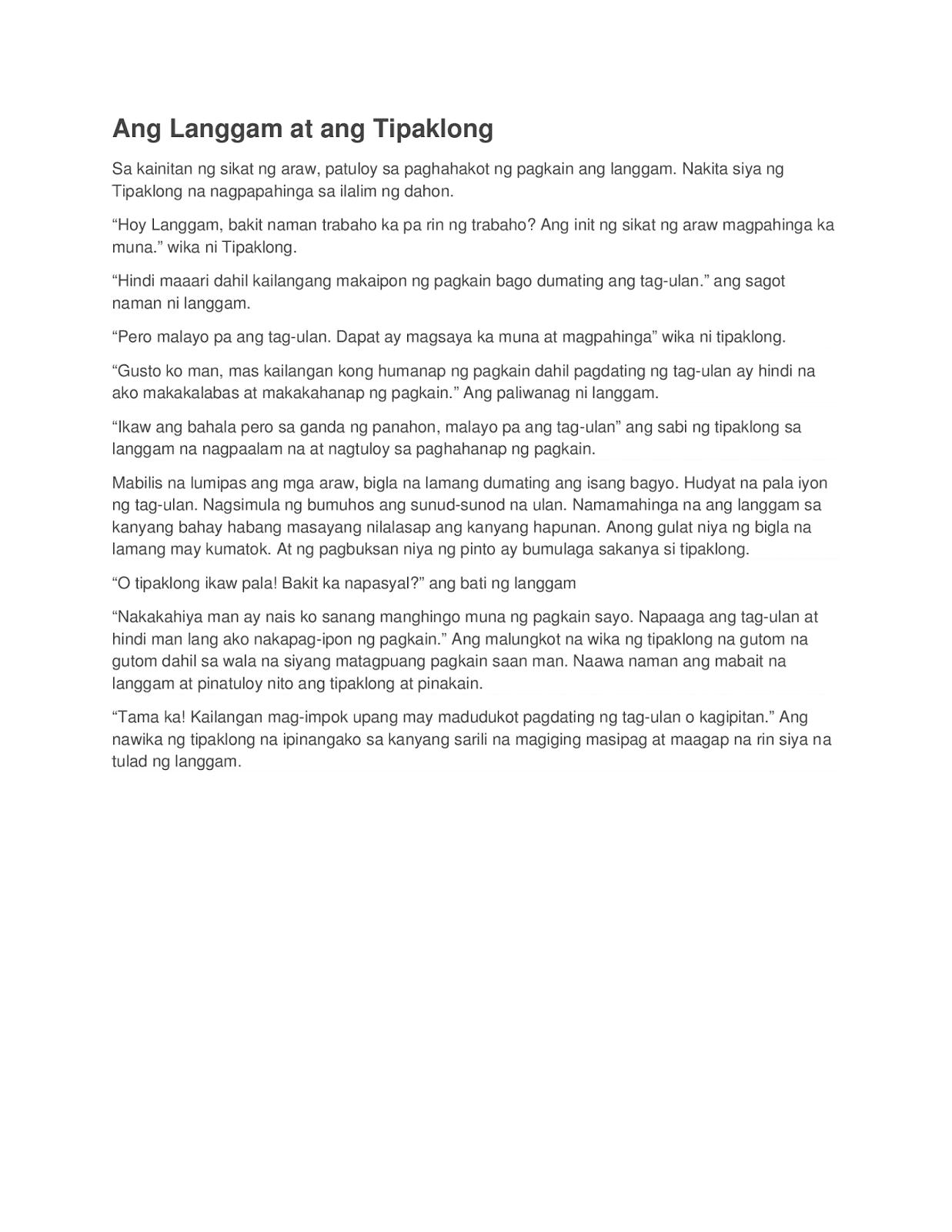 Ang Langgam At Ang Tipaklong Philippin News Collections