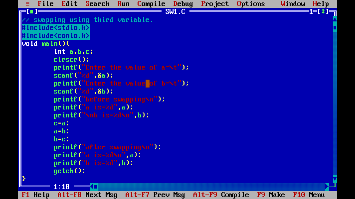 Swapping using third variable in c and c++ and any language use logic.