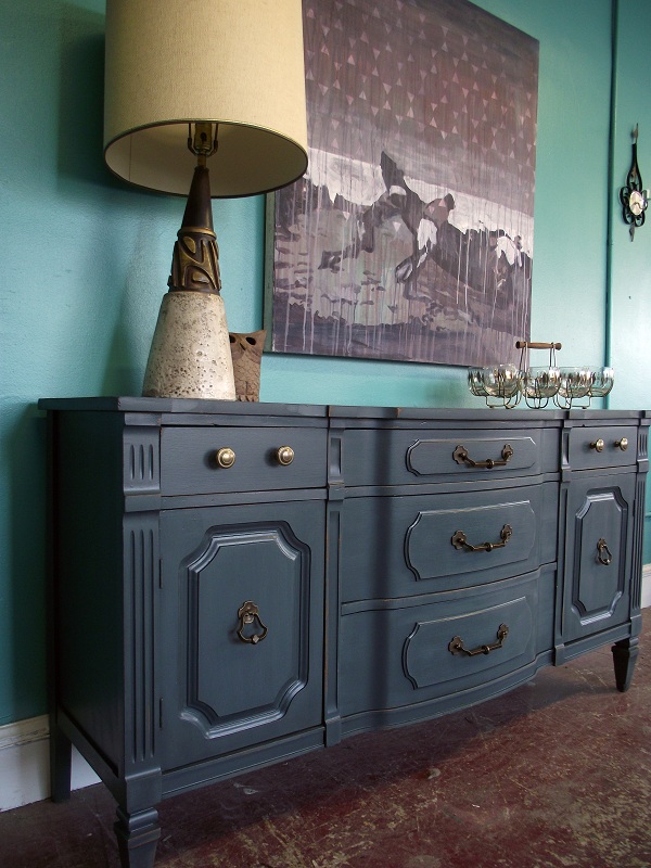 Vintage Ground: Vintage Gray/Blue Buffet Sideboard Media Stand