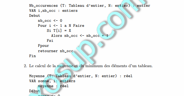 TD/exercices corrigés d'algorithme:Les tableaux TD/exercices corrigés d'algorithme:Les tableaux