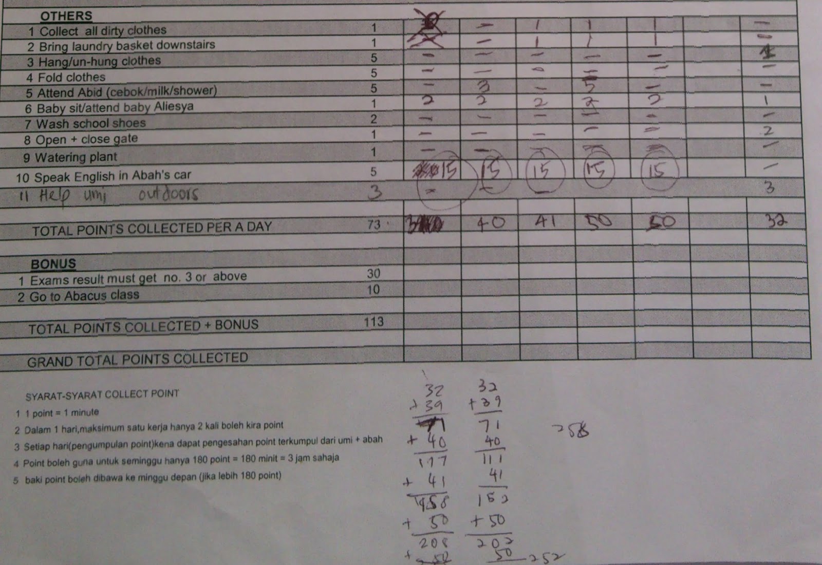 Double S: CHECKLIST (COLLECT POINTS)