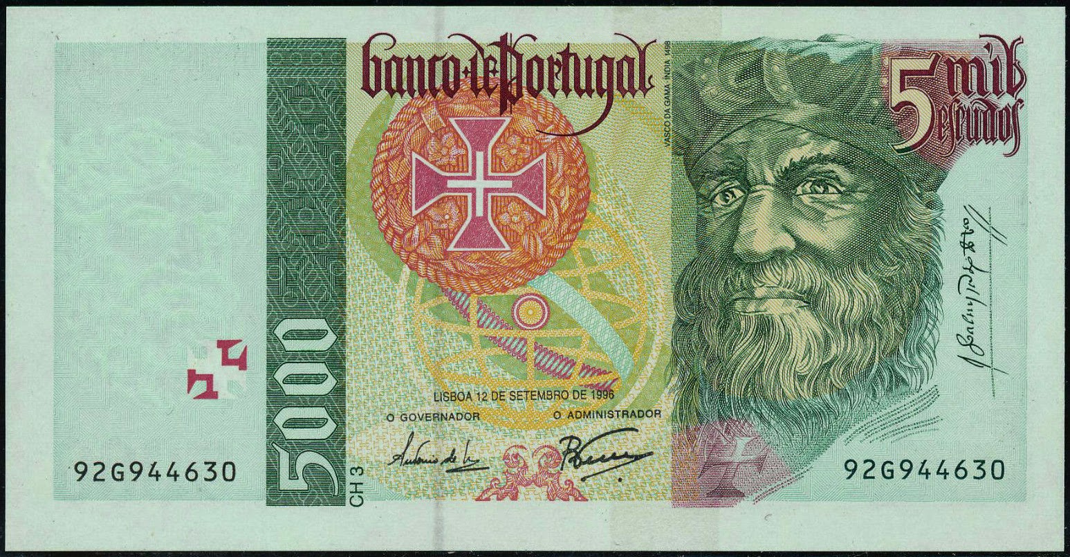 Portugal 5000 Escudos banknote 1996 Vasco da Gama|World Banknotes ...