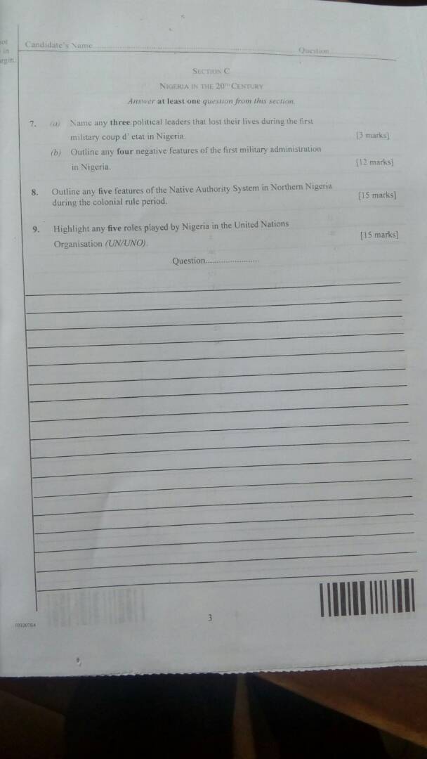 History 2018 Wassce (Waec) Question | EXAM RUNZ NIGERIA