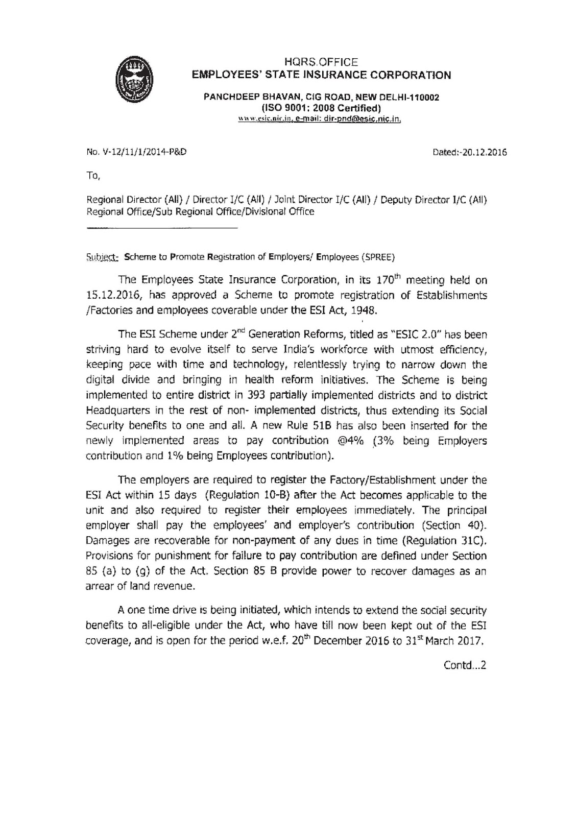 ESI Scheme – Scheme For Promoting Registration Of Employers/Employees