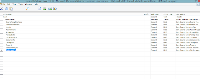 How to import multiple journal entries in Microsoft Dynamics NAV 2017 using XML Ports