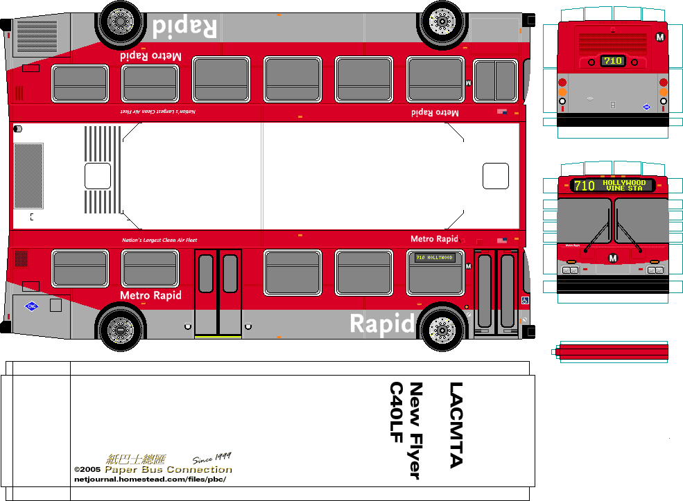 SP. Papel Modelismo: PaperCraft LACMTA New Flyer C40LF - Metro Rapid