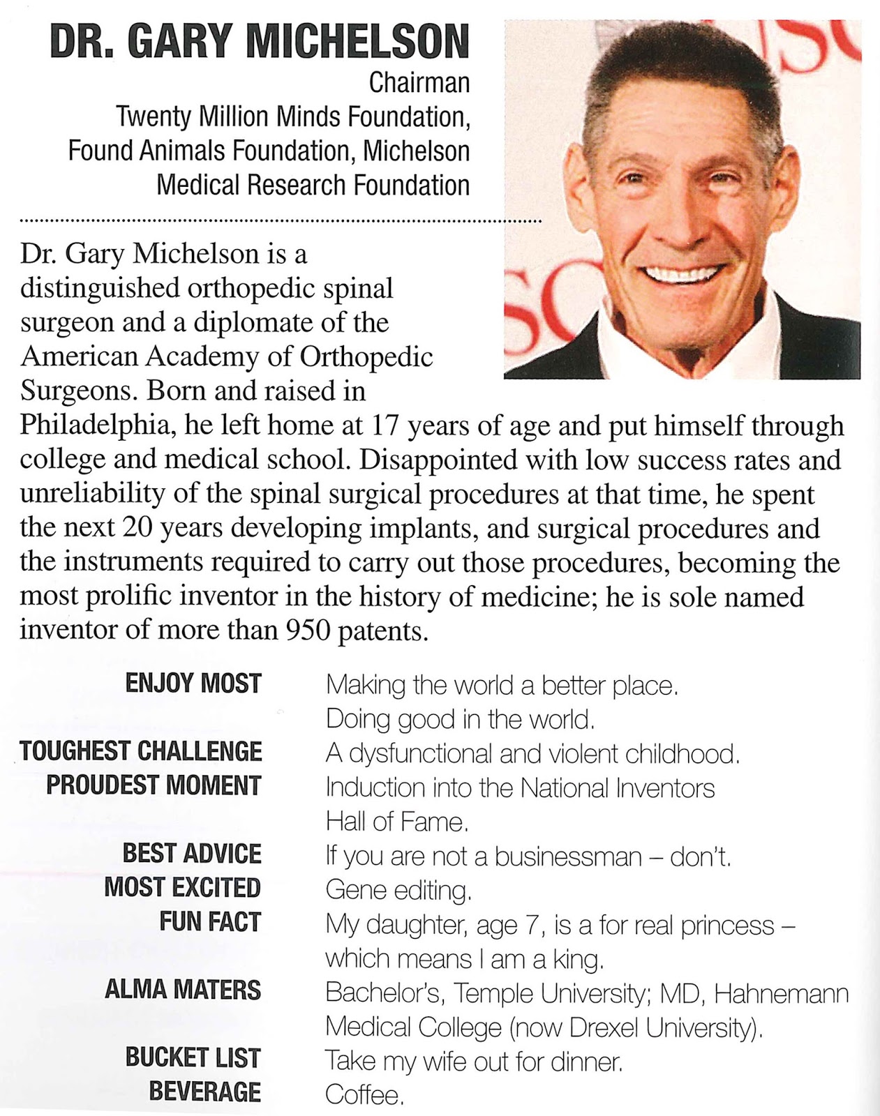 Dr. Gary Michelson, Found Animals Foundation Medtronic 20 Million Minds ...