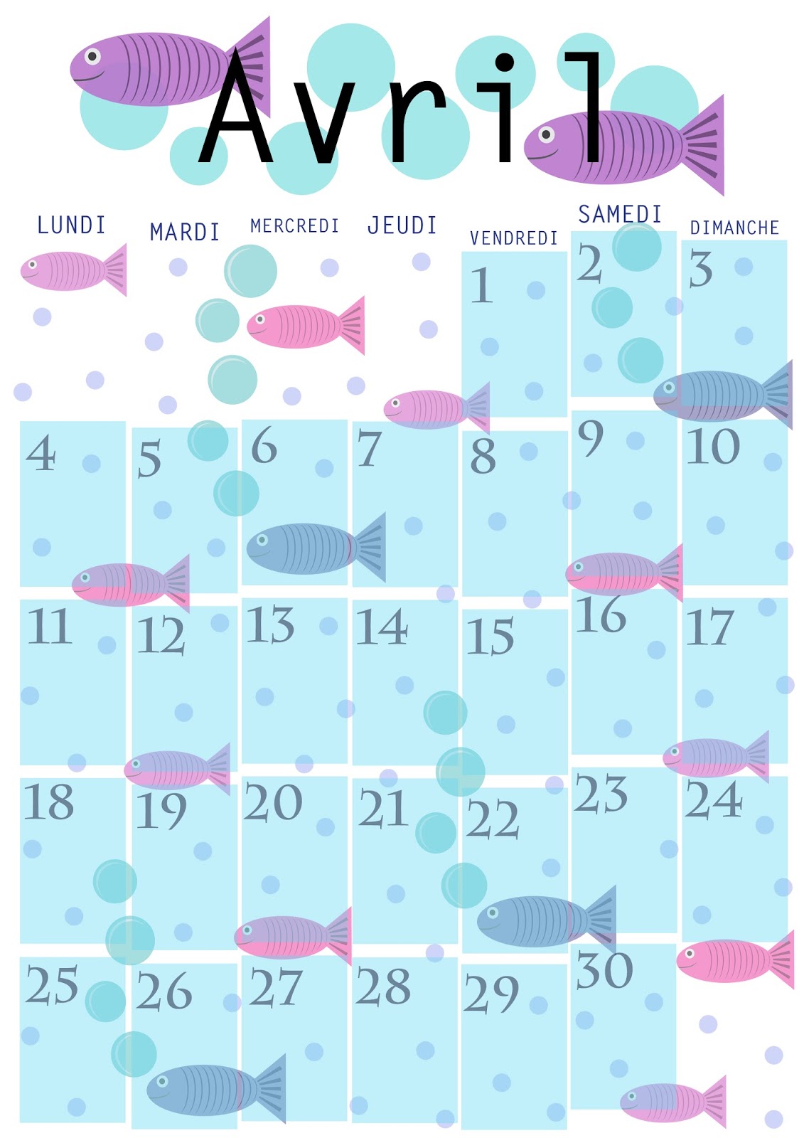 CALENDRIER A IMPRIMER - Avril 2016