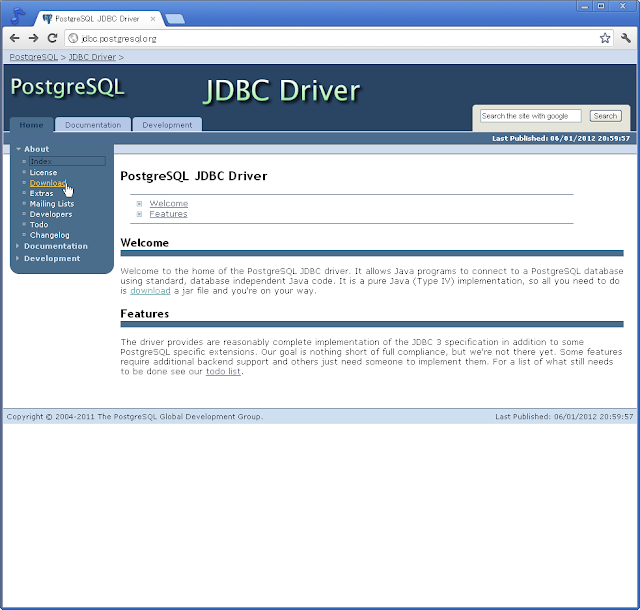 しがないプログラマーの備忘録: PostgreSQLのJDBC Driver(Version 9.1-902 JDBC 4)のダウンロード方法