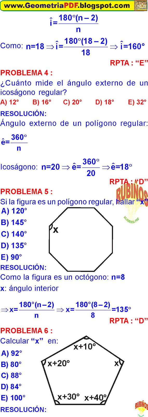 POLÍGONOS FÓRMULAS Y EJEMPLOS - EJERCICIOS RESUELTOS DE SECUNDARIA