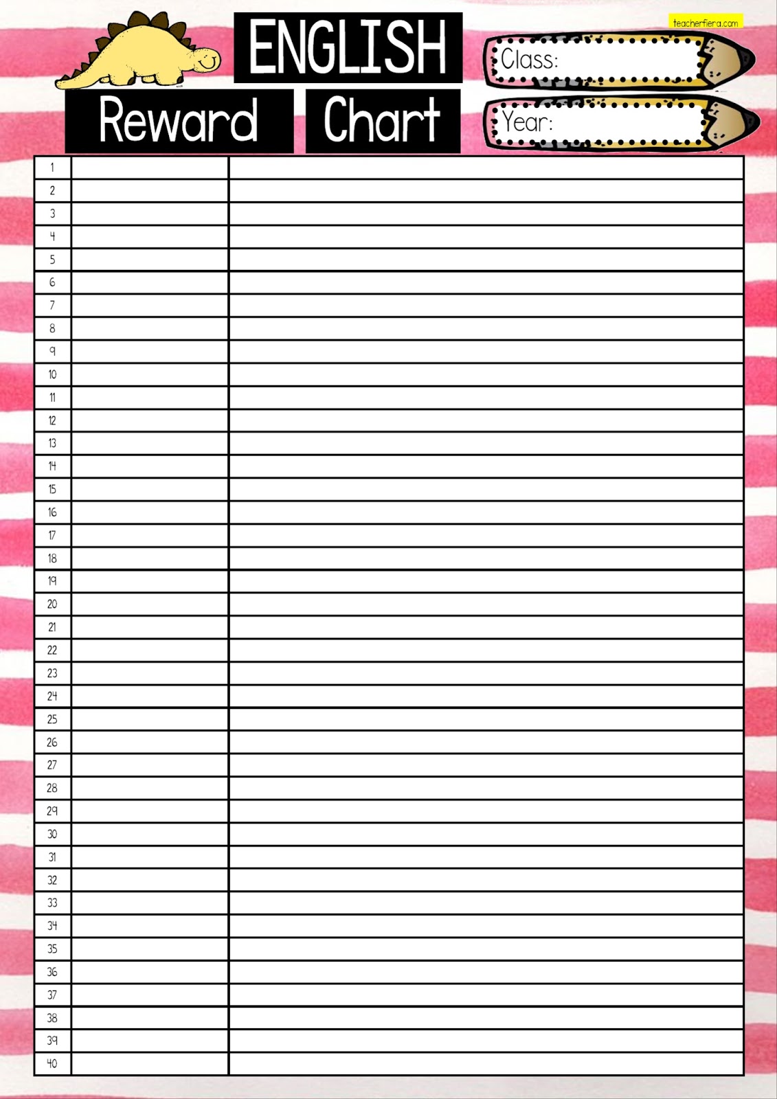 teacherfiera.com: ENGLISH REWARD CHART