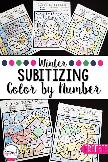 Winter Subitizing Color by Number | Sara J Creations