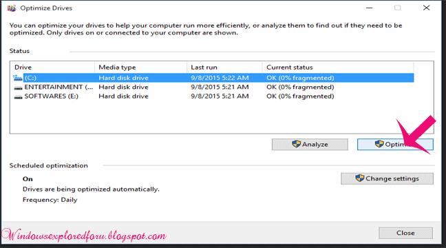 Logeshwaran.org: Optimize drives in Windows 10