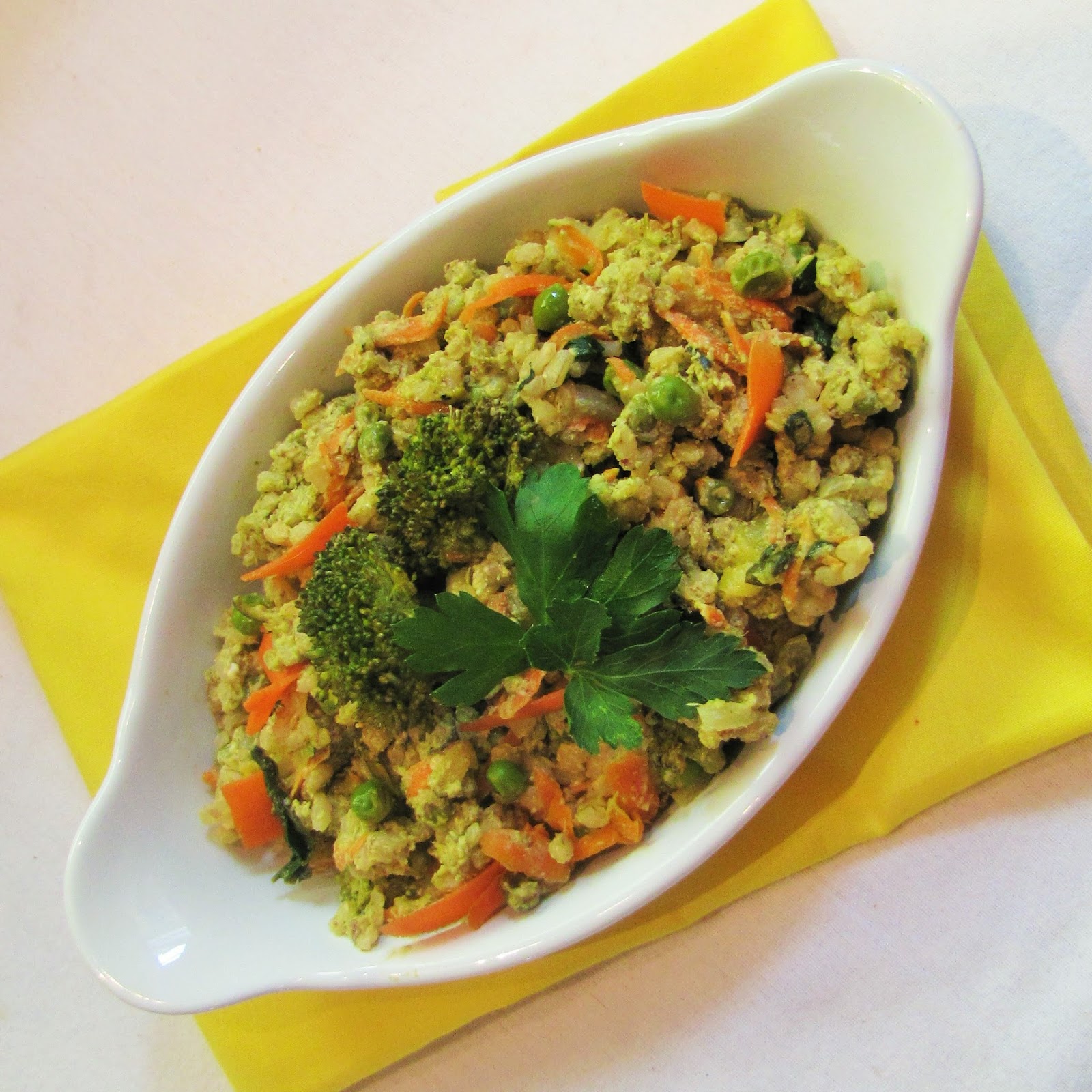 Ready Health Go: BROWN RICE PRIMAVERA WITH ARUGULA AND ALMOND PESTO