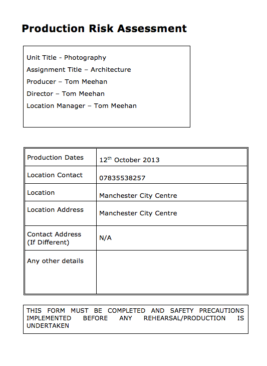 Photography: Risk Assessments (Architecture)