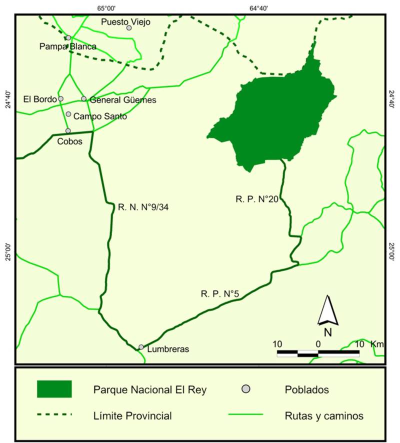 Parque Nacional El Rey: Mapa de ubicación de El Rey en su entorno
